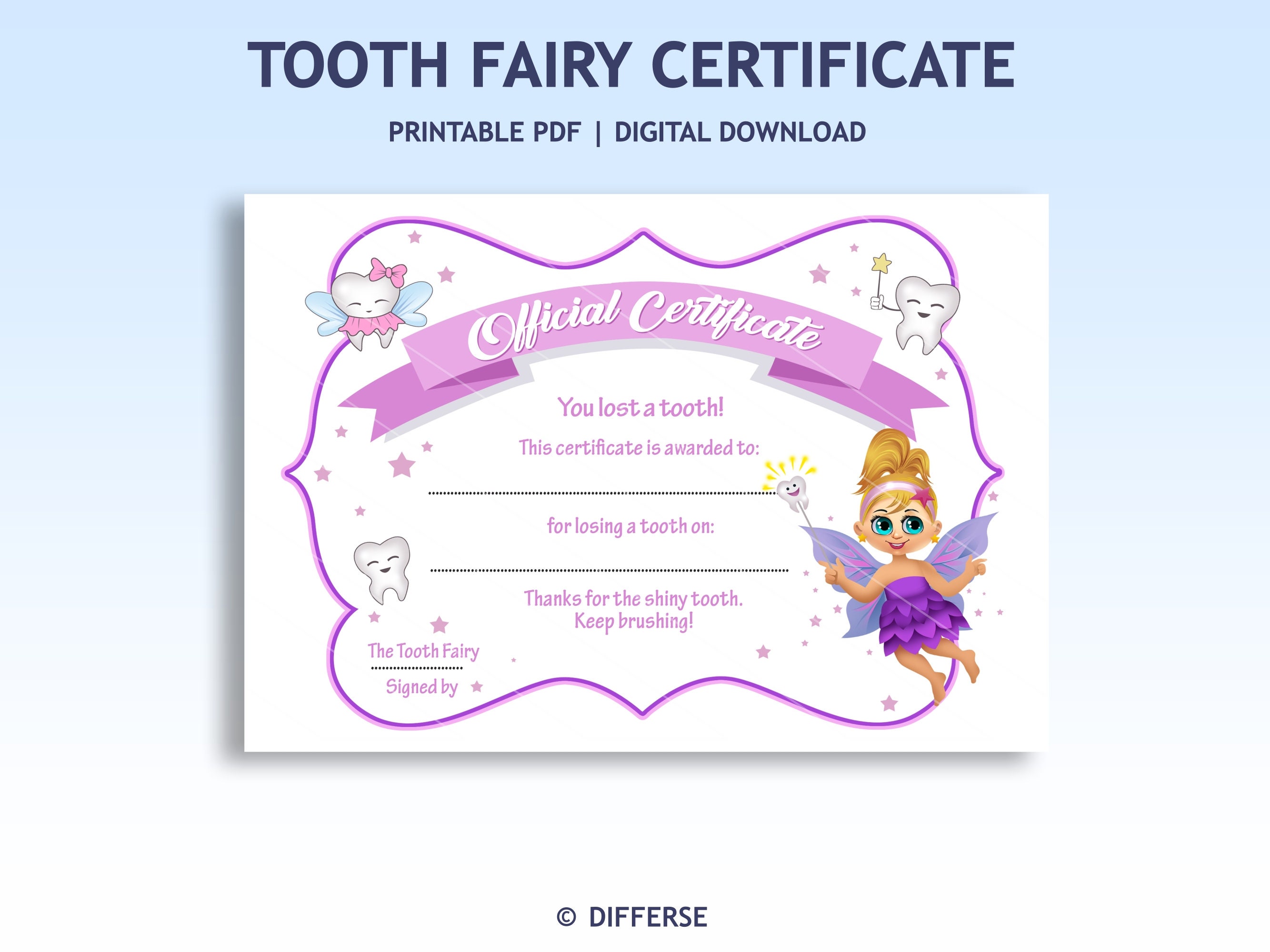 Tooth Fairy Certificate Pdf Tooth Fairy Letter Printable Kit, Purple