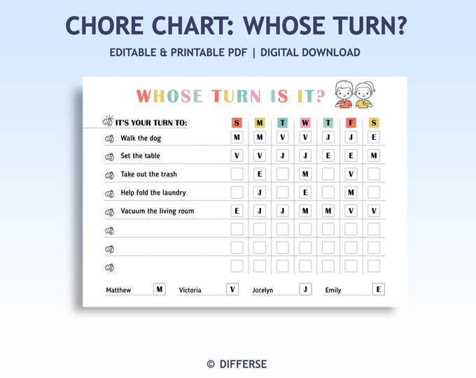Editable Kids Chore Chart, Multiple Siblings, Printable (canva Template ...