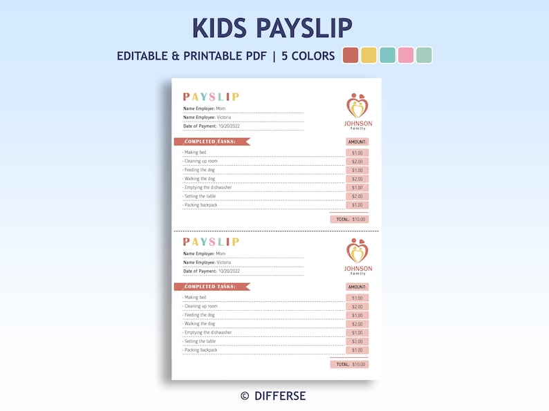 Editable Payslip for Kids | Reward System for Kids | Allowance Tracker ...