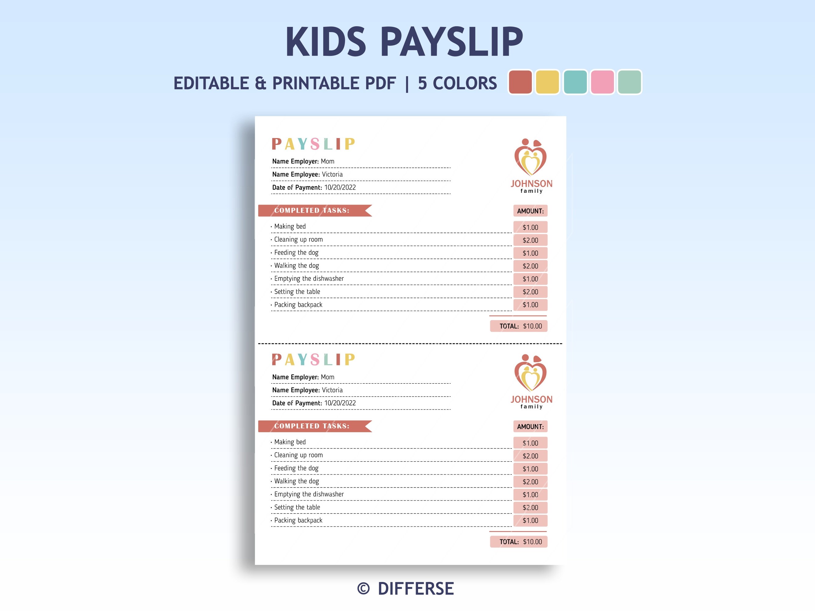 Editable Payslip for Kids | Reward System for Kids | Allowance Tracker ...