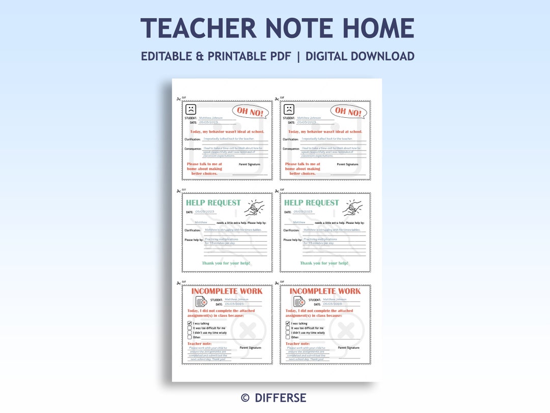 Teacher Note Home | Teacher Mail | Teacher Behavior Notes | School Note ...