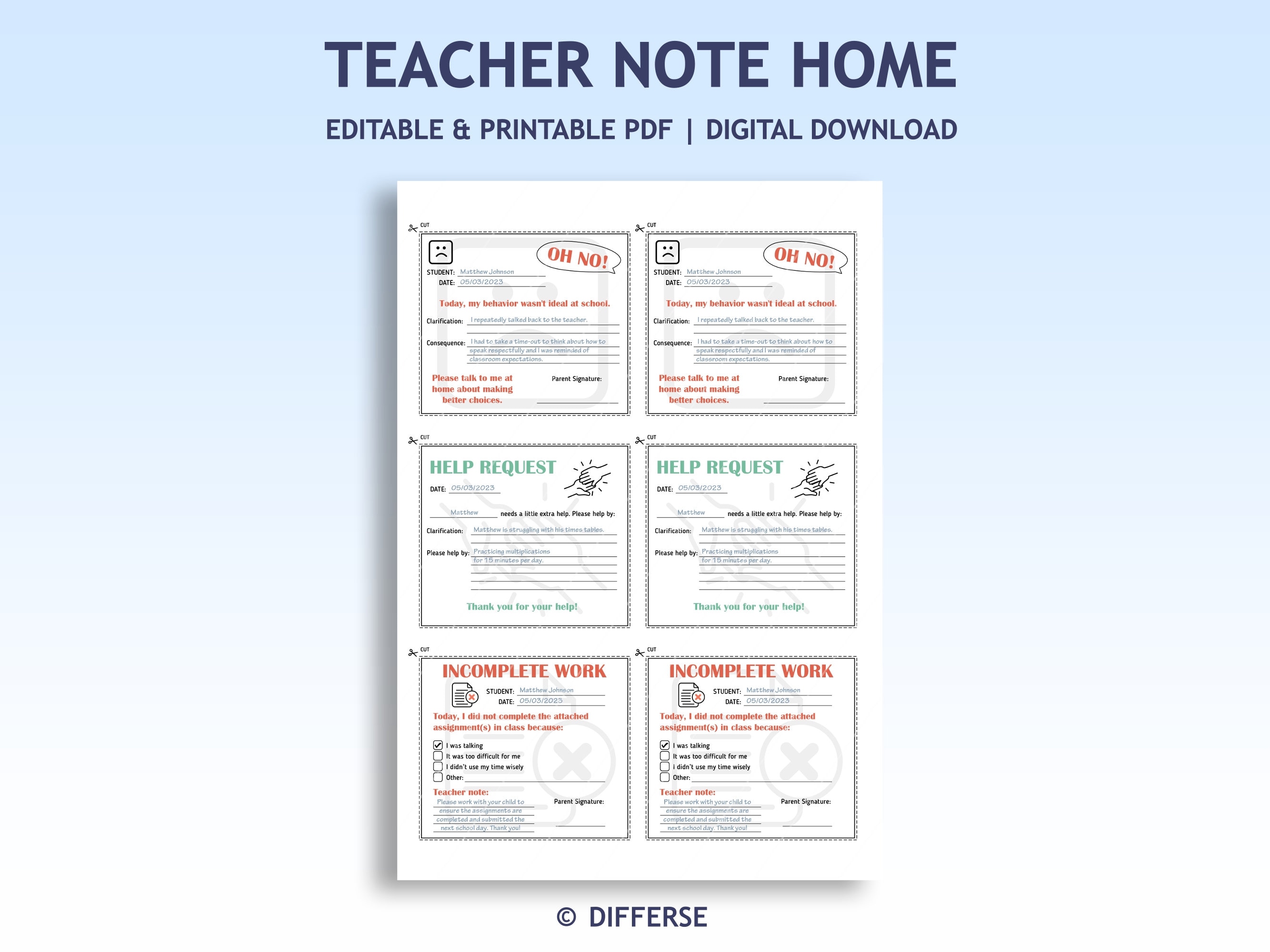 Teacher Note Home | Teacher Mail | Teacher Behavior Notes | School Note ...