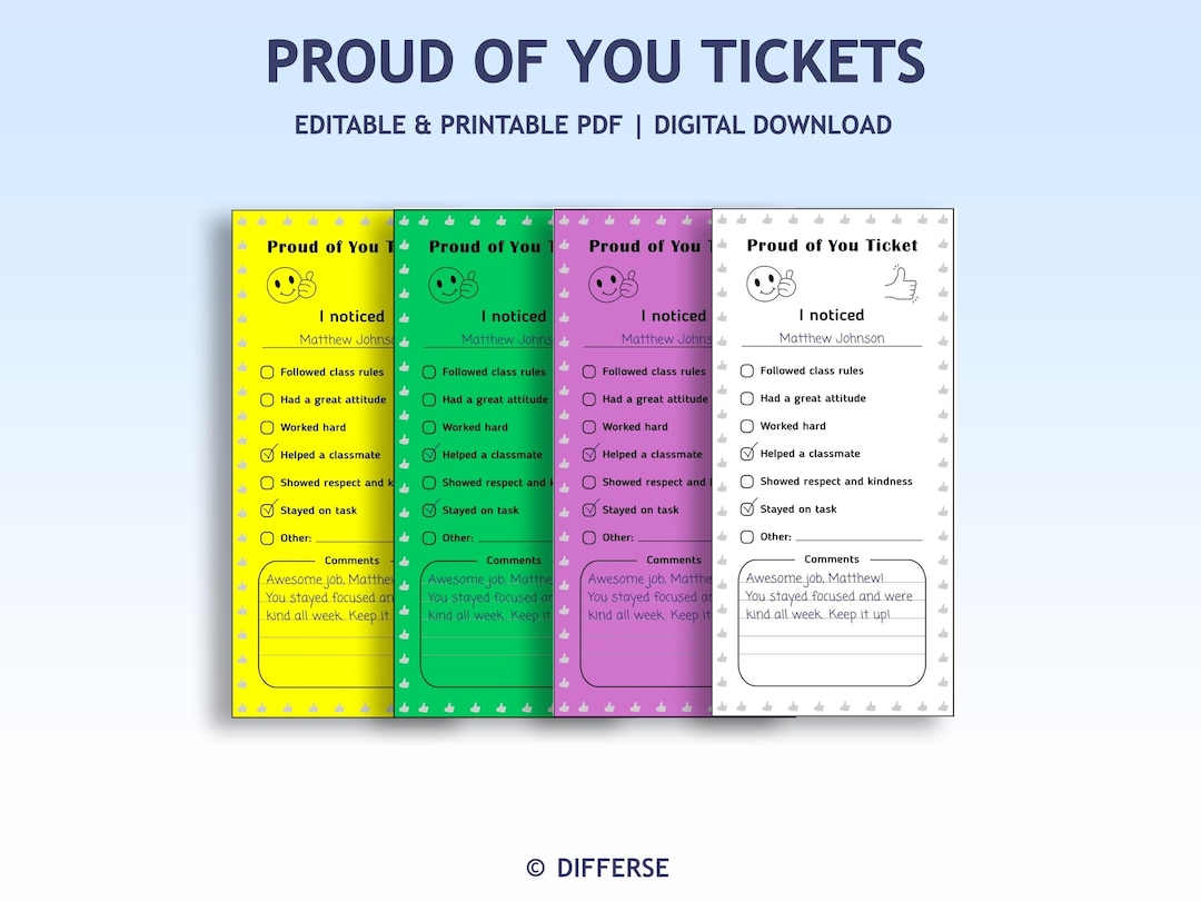Proud of You Tickets | Student Rewards | Teacher Note Home | Reward ...