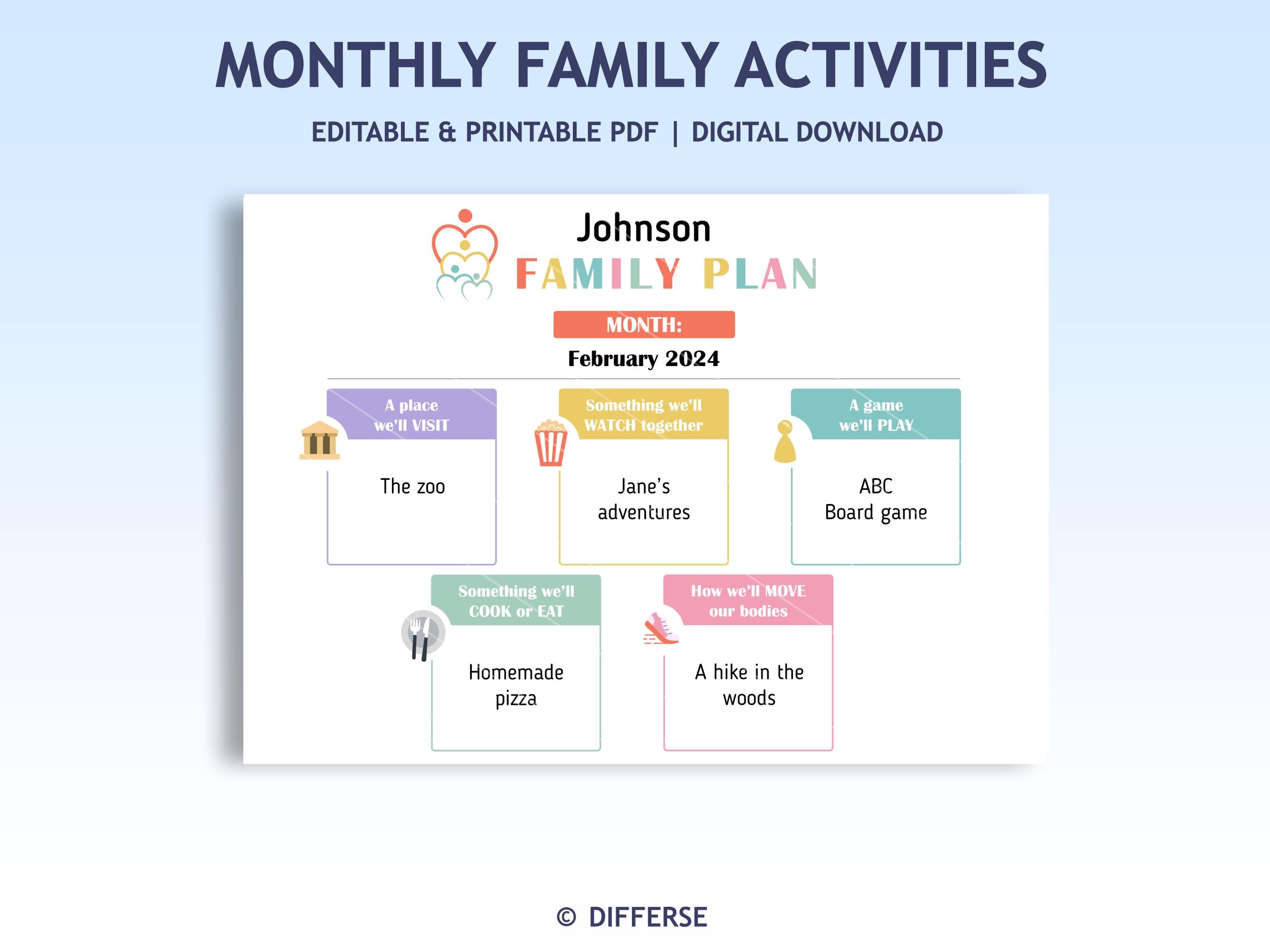 Family Activity Planner | Family Activities | Monthly Family Planner ...