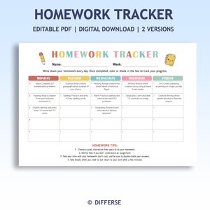Homework Tracker | Editable Homework Chart | Printable Homework Chart ...