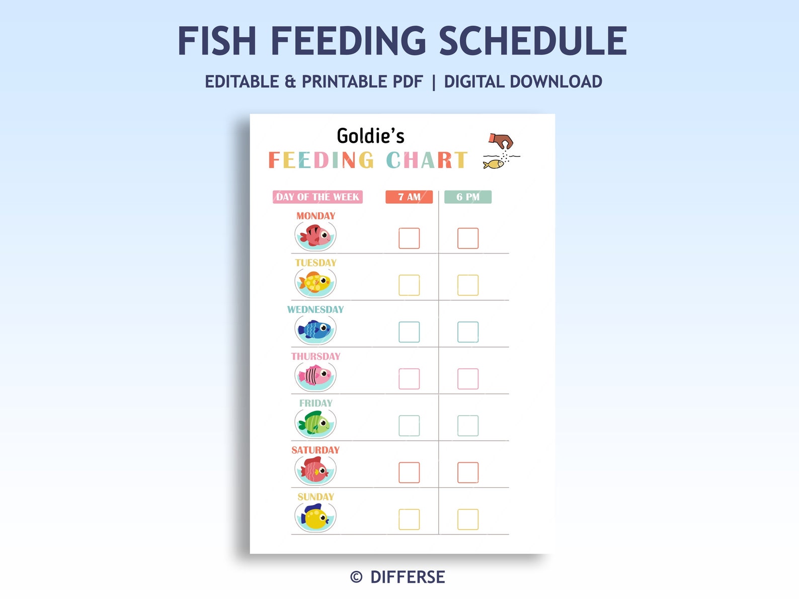 Fish Feeding Chart | Pet Feeding Chart | Fish Chart | Fish Feeding Log ...