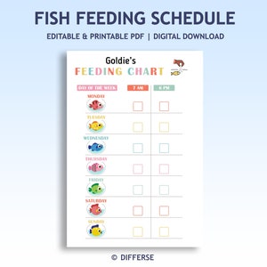 Fish Feeding Chart | Pet Feeding Chart | Fish Chart | Fish Feeding Log ...