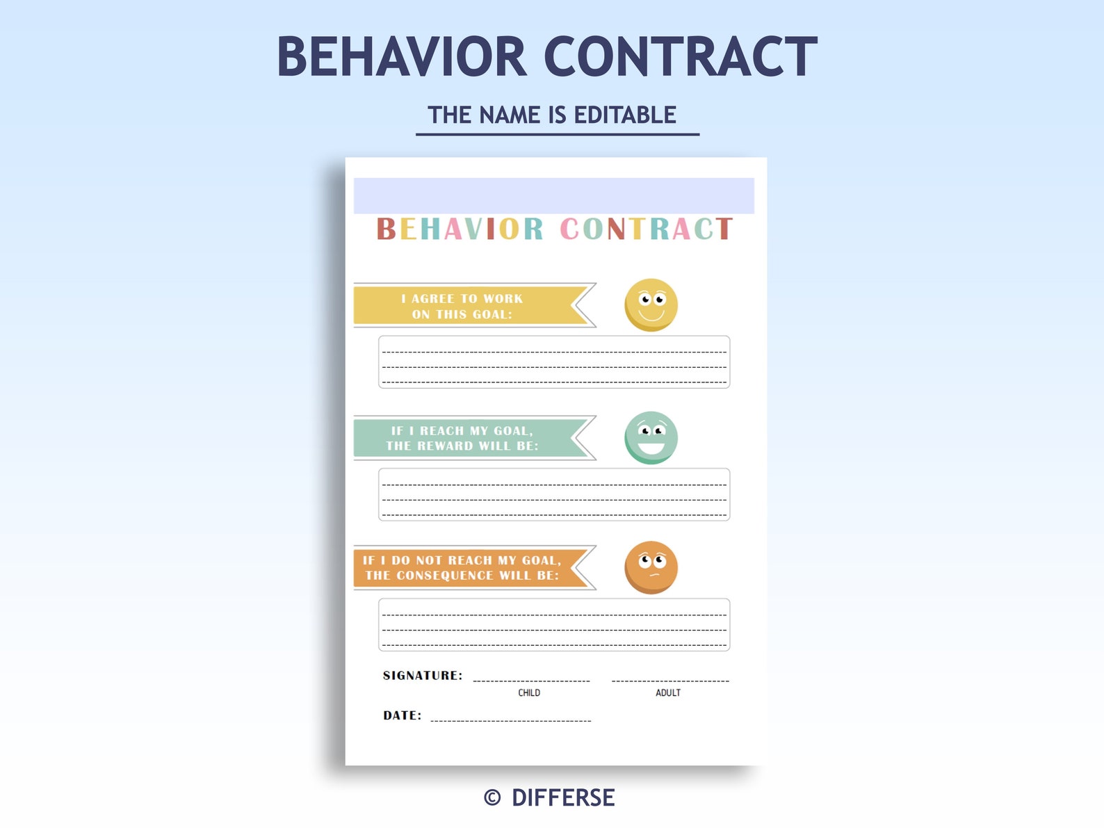 Kids Behavior Contact | Classroom Contract | Kids Behavior Goals ...