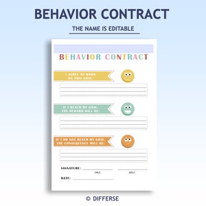 Kids Behavior Contact | Classroom Contract | Kids Behavior Goals ...