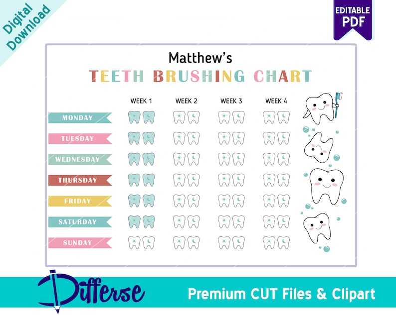 Teeth Brushing Chart Brush Your Teeth Tooth Chart Brush - Etsy