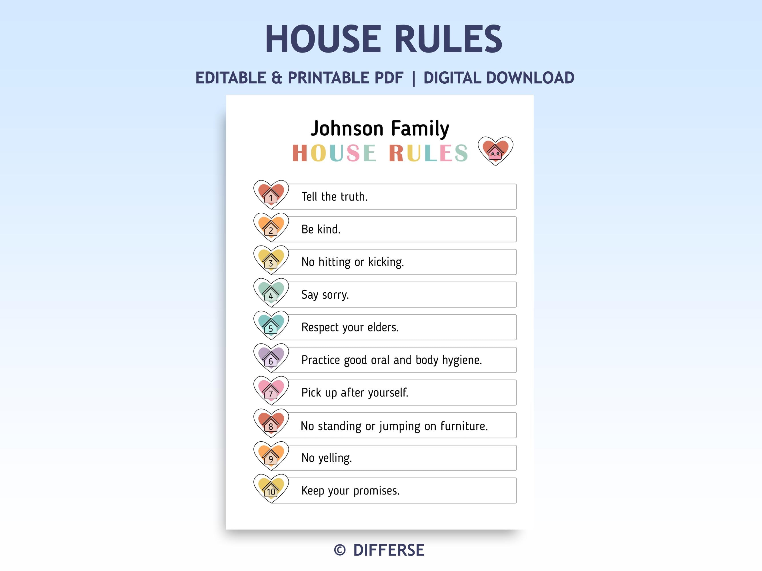 House Rules for Kids | Family House Rules | Family Rules | Home Values ...