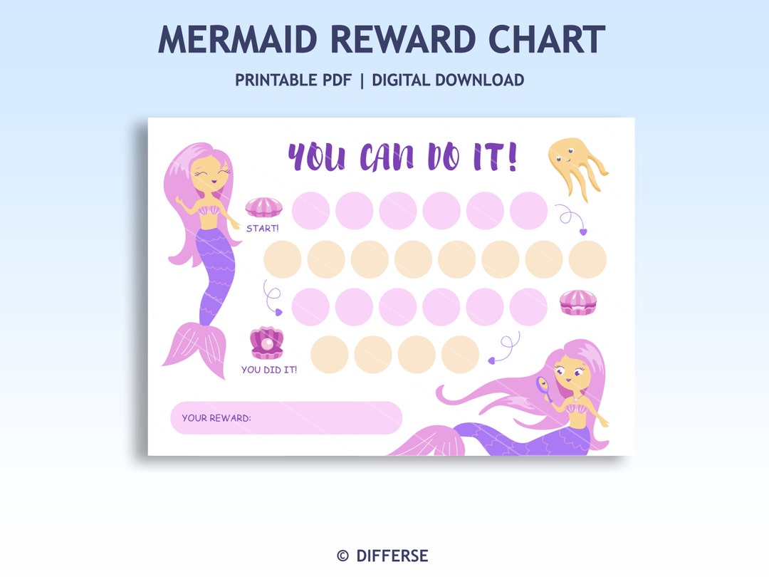 Printable Mermaid Reward Chart for Kids | Behavior Chart | Kids Chore ...
