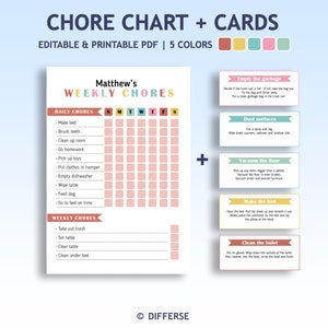 Chore Chart for Kids and Chore Instruction Cards | Responsibility Chart ...