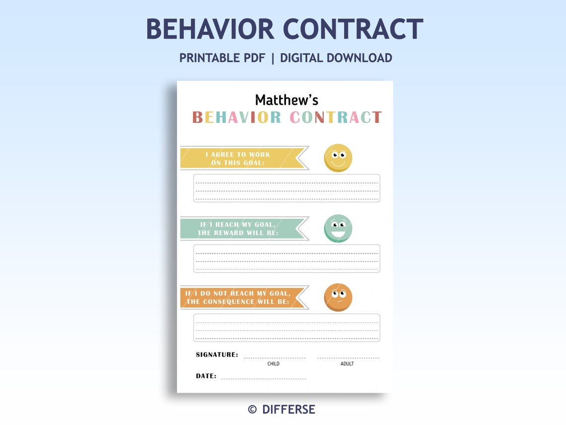 Kids Behavior Contact | Classroom Contract | Kids Behavior Goals ...