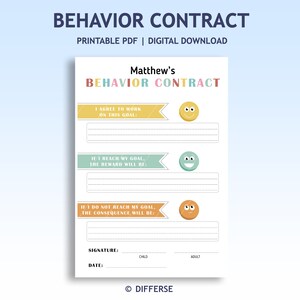 Kids Behavior Contact | Classroom Contract | Kids Behavior Goals ...