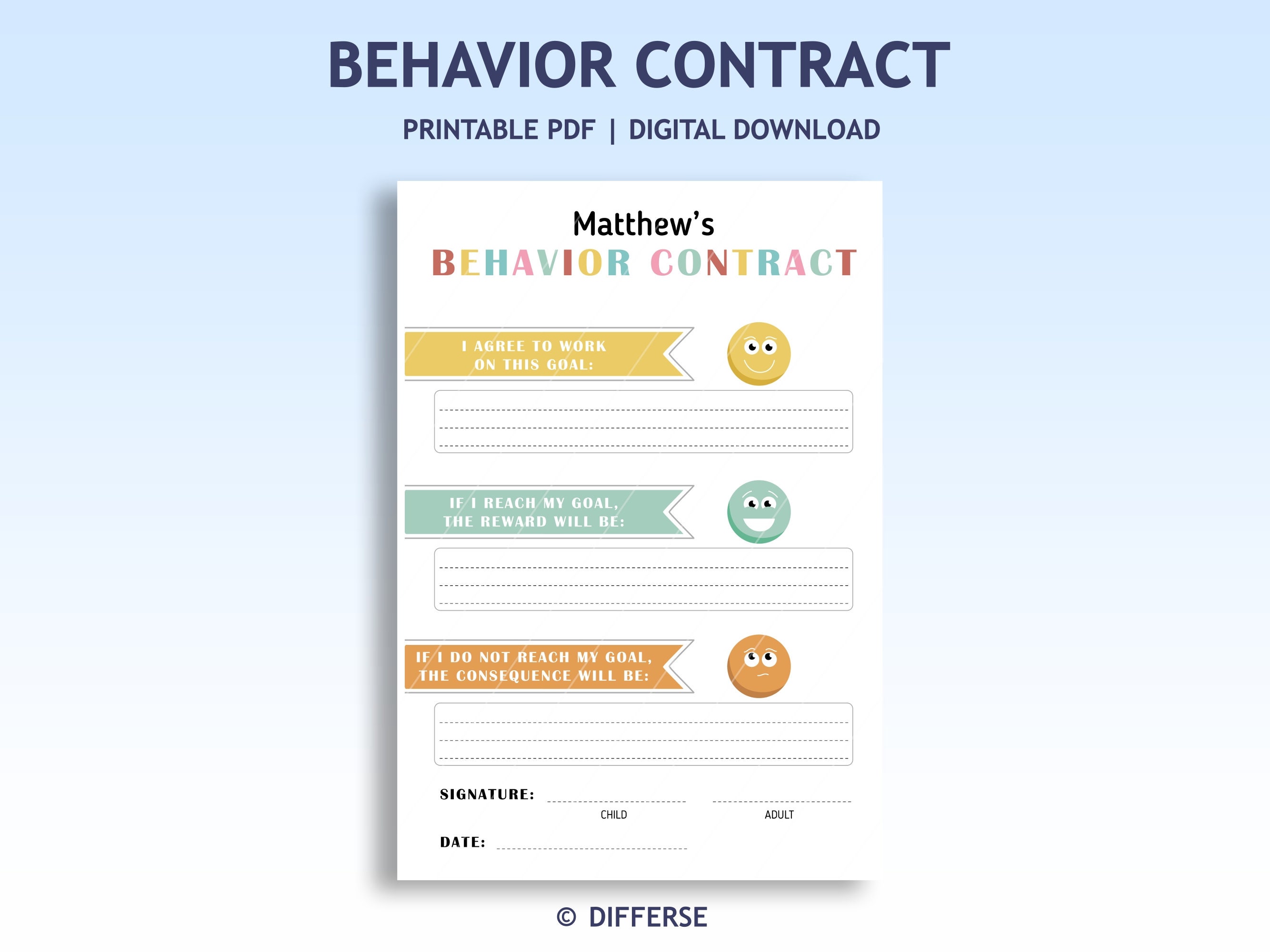 Kids Behavior Contact | Classroom Contract | Kids Behavior Goals ...