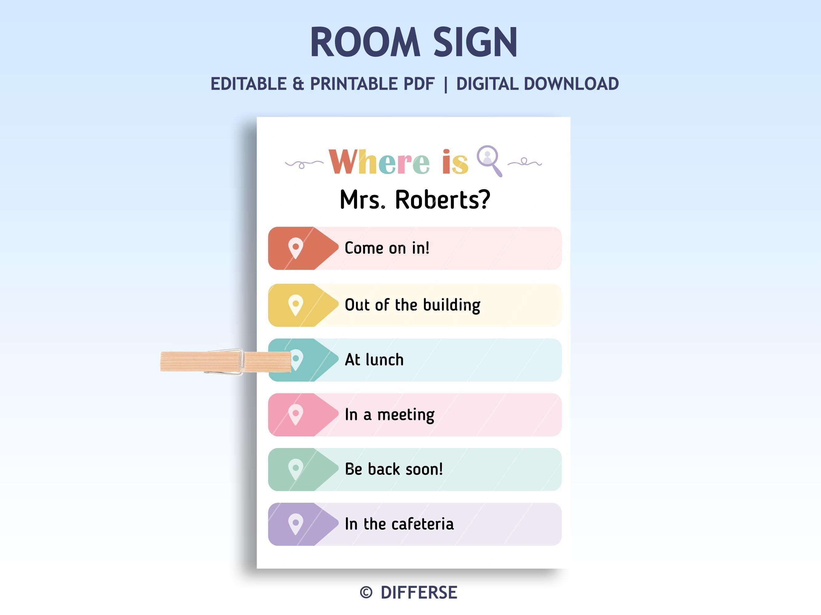 Where is the Teacher Door Sign | Editable Classroom Door Poster ...