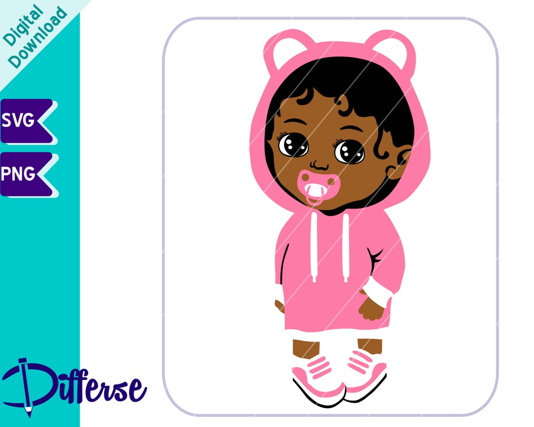 African American Baby Wearing a Hoodie | SVG Cut File & PNG | Baby Girl ...