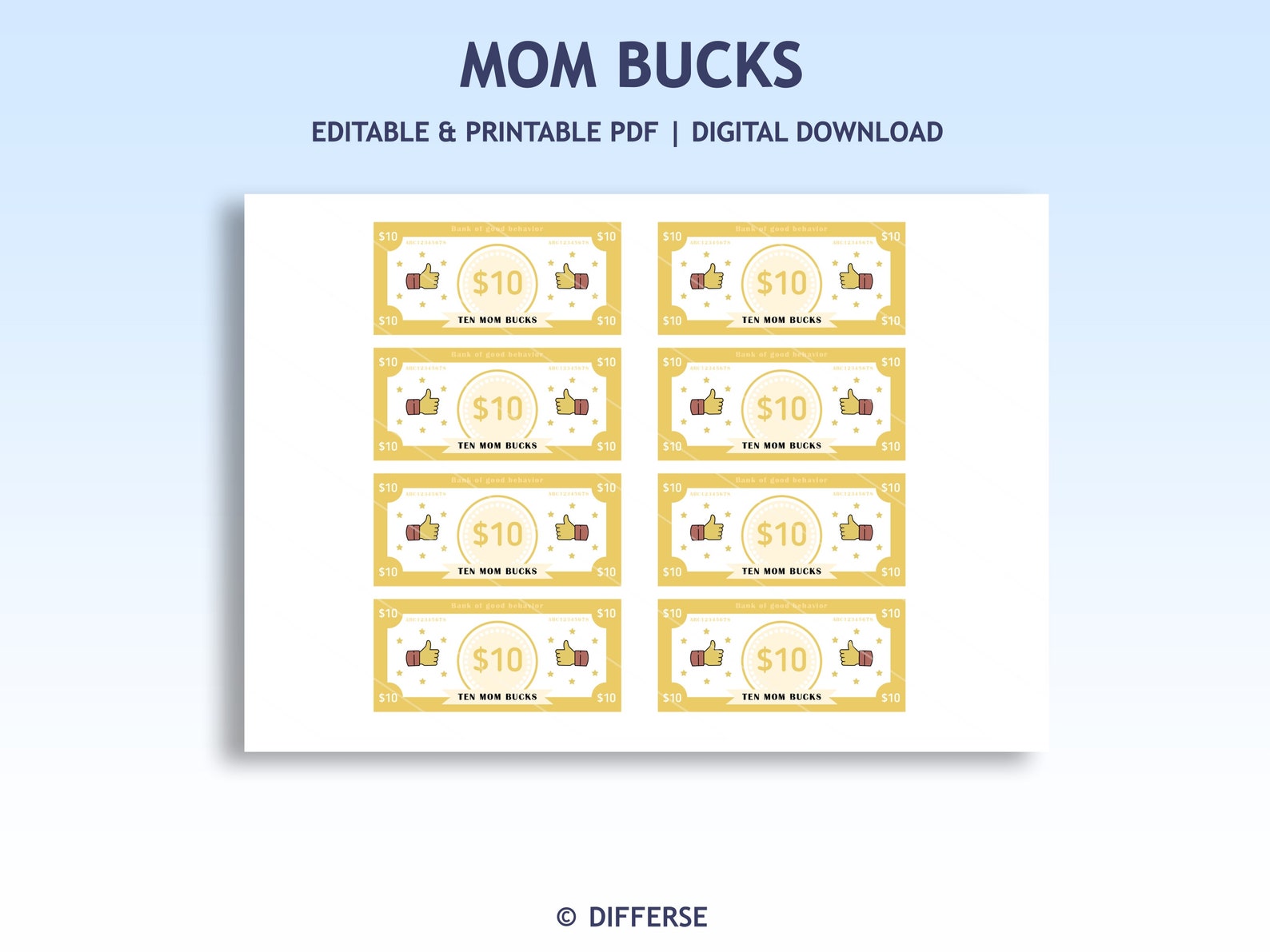 Editable Mom Bucks | PDF Reward System for Kids | Behavior Bucks ...
