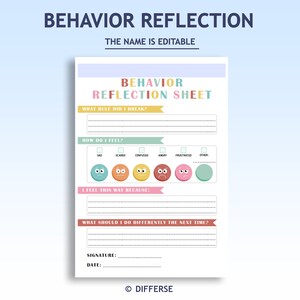 Behavior Reflection Sheet | Think Sheet | Reflection Journal | Behavior ...