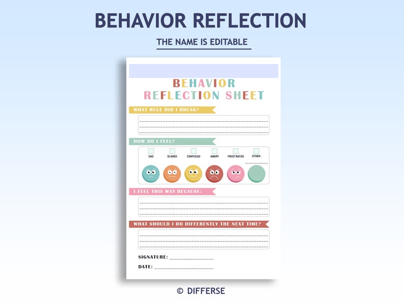 Behavior Reflection Sheet | Think Sheet | Reflection Journal | Behavior ...