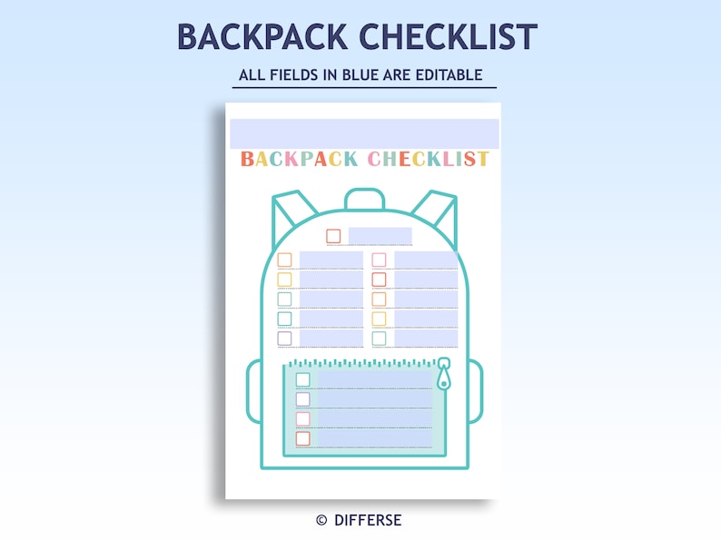 Kids Backpack Checklist | Editable Backpack List | School Backpack ...