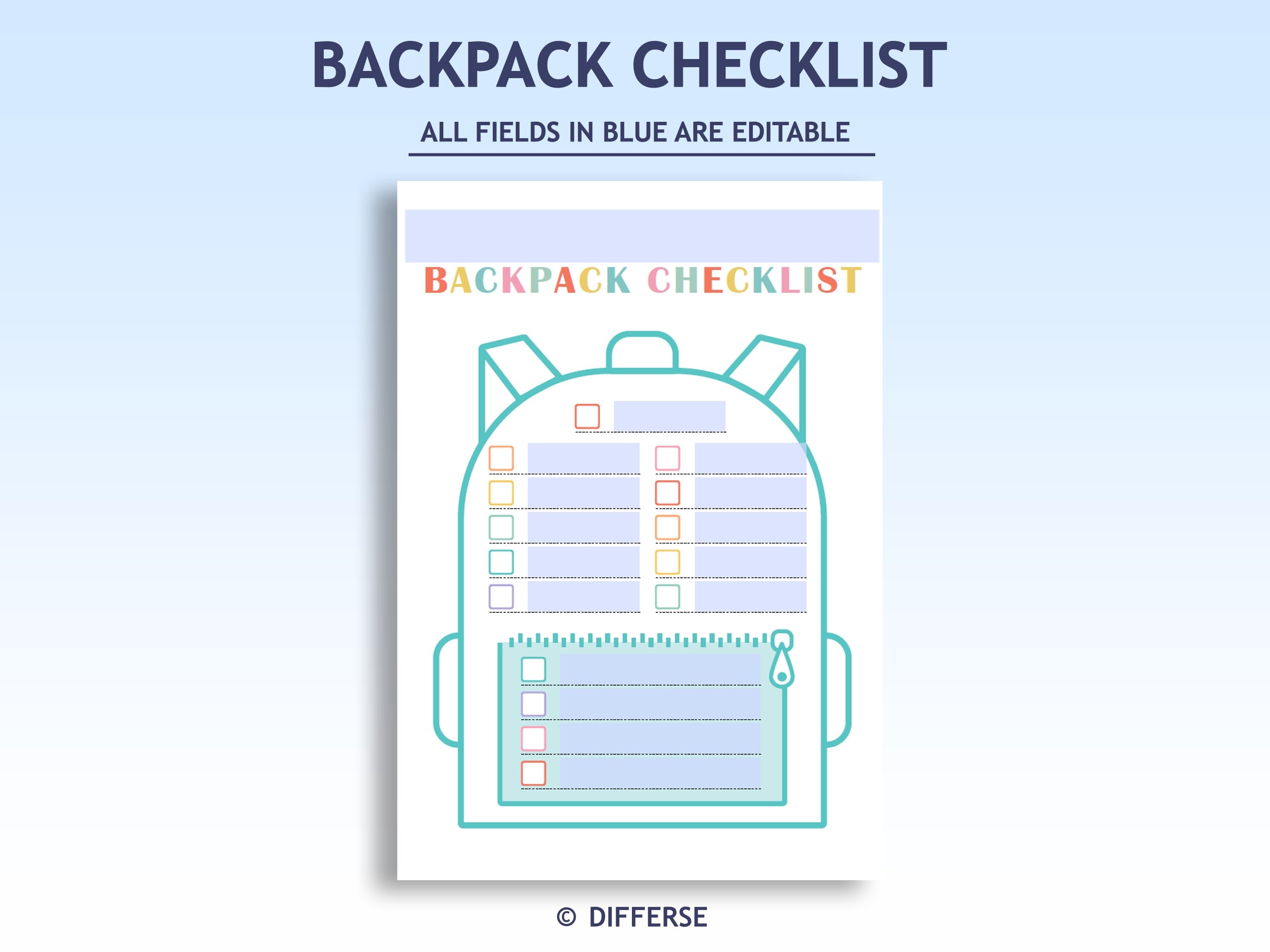 Kids Backpack Checklist | Editable Backpack List | School Backpack ...