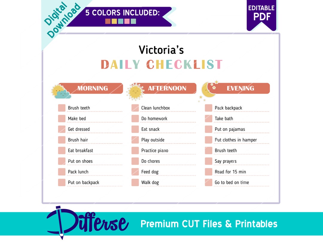 Daily Chore Chart for Kids Printable Responsibility Chart Kids Chore ...