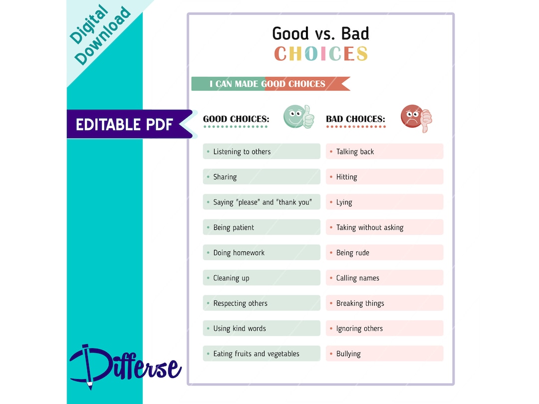 Good and Bad Choices Positive and Negative Behavior Behavior Chart Calm ...