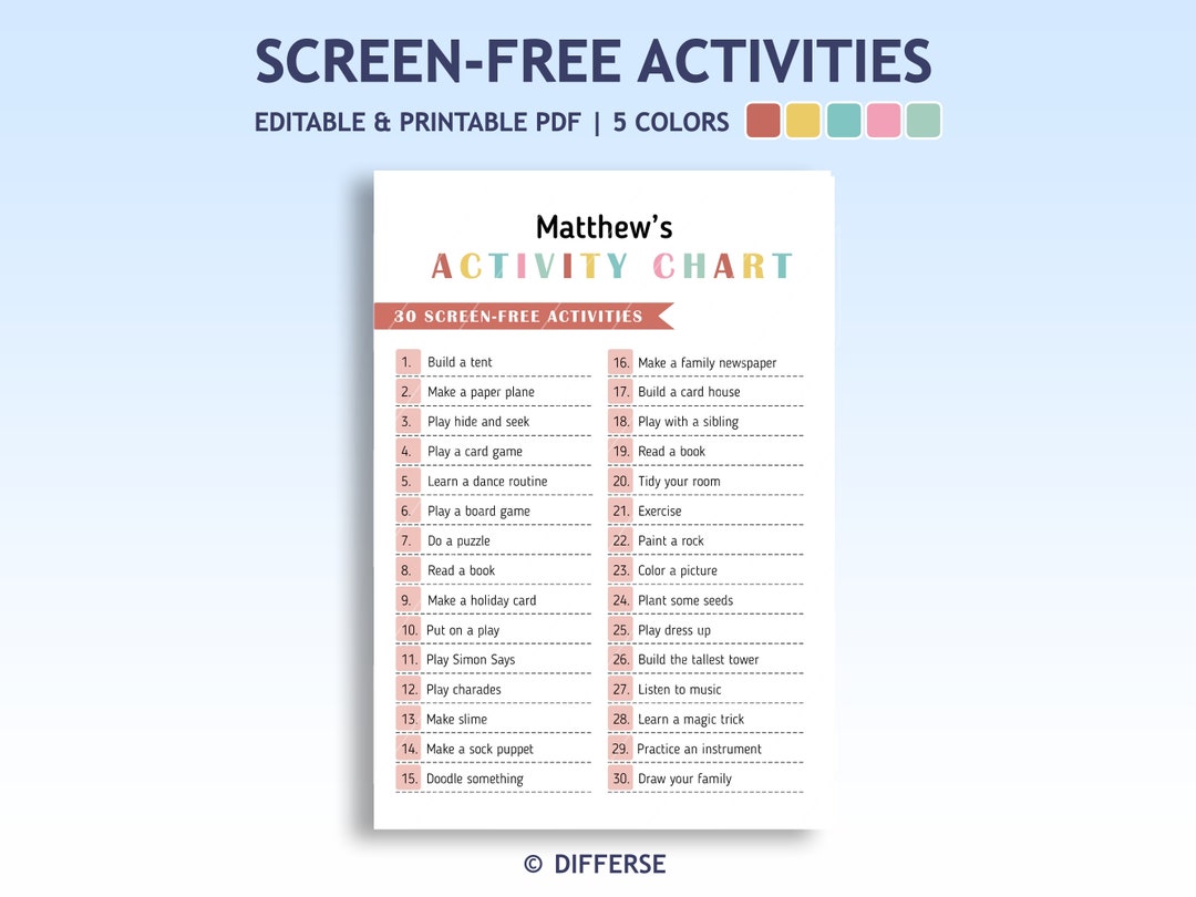 Screen Free Activities for Kids | Printable Play Chart | Play Routine ...