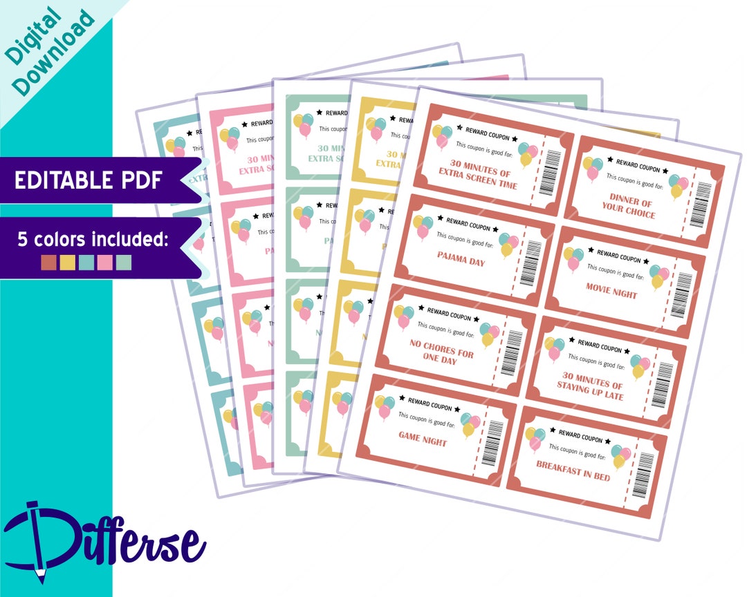 Reward Coupons for Kids Editable Reward Coupons Kids Reward Coupons PDF ...