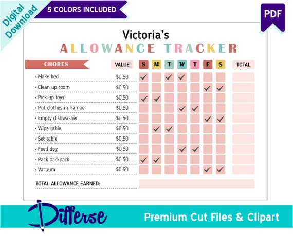 Editable Allowance Chart for Kids Allowance Tracker - Etsy
