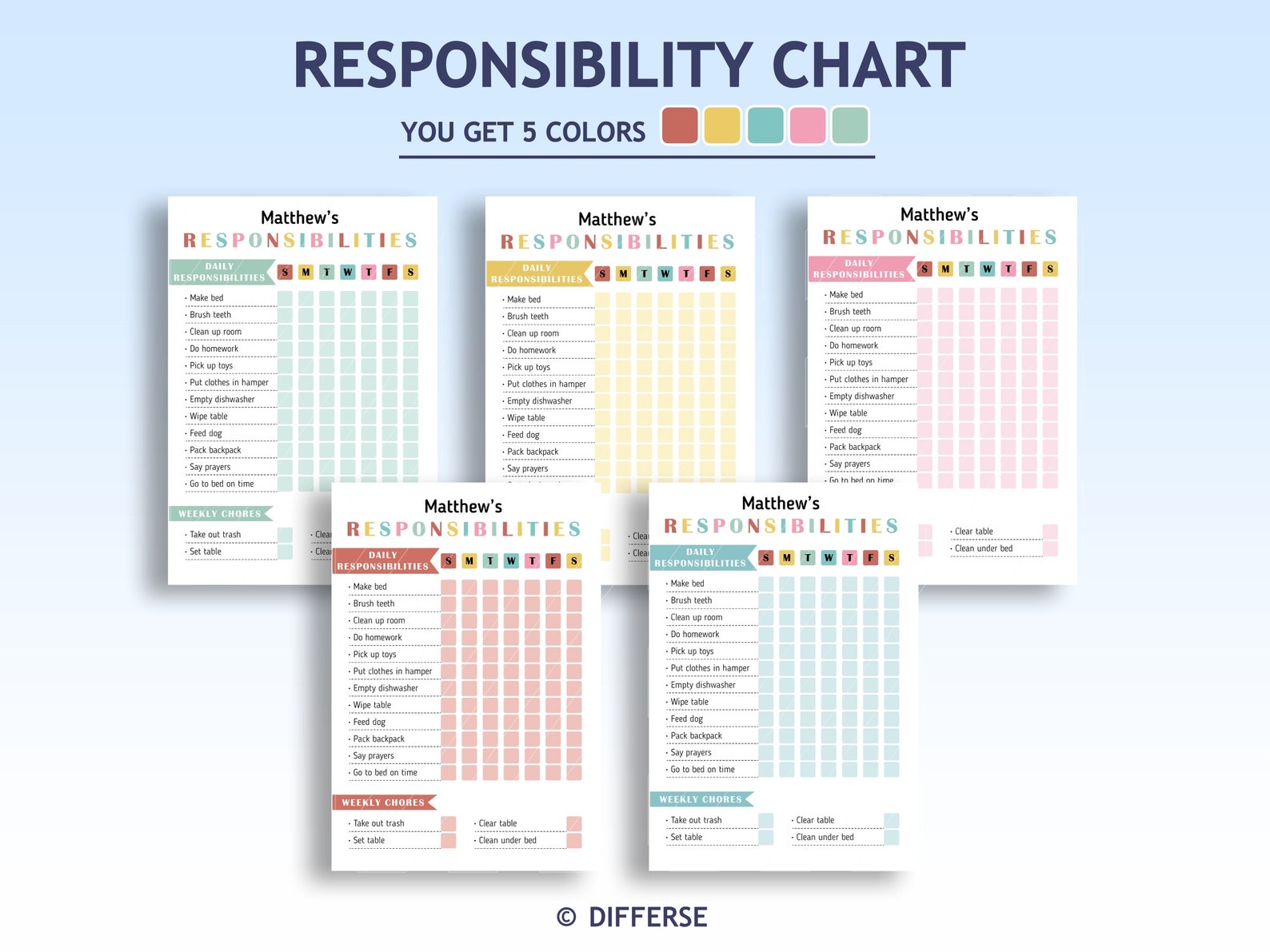 Editable Weekly and Daily Responsibility Chart for Kids | Printable ...