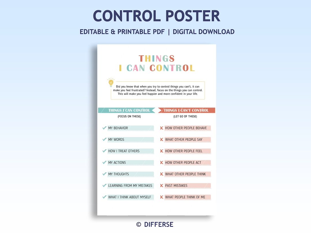 Things I Can Control | Control Poster for Classroom | Circle of Control ...