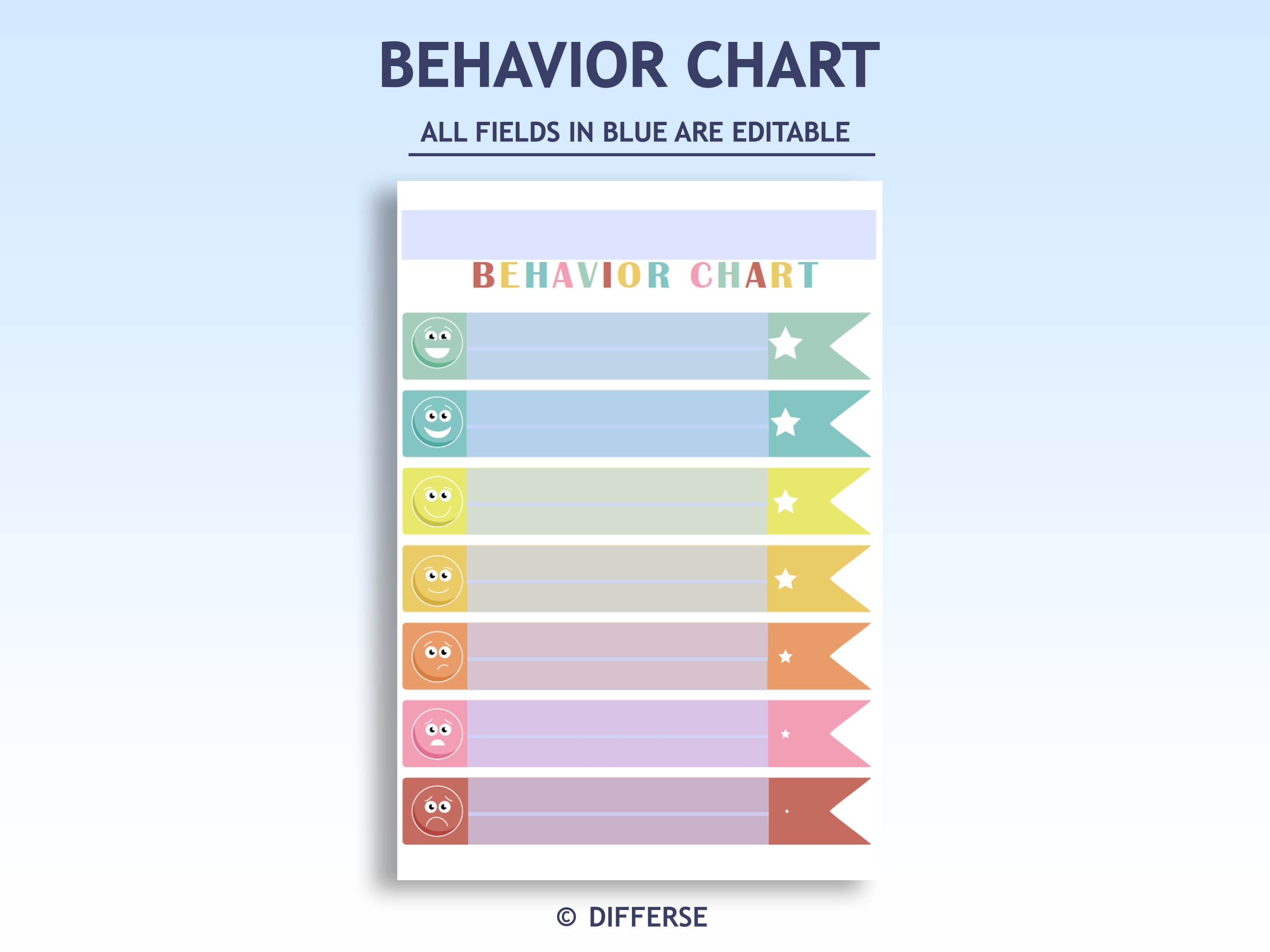 Colorful Behavior Chart | Behavior Chart Smiling Faces | Behavior Chart ...