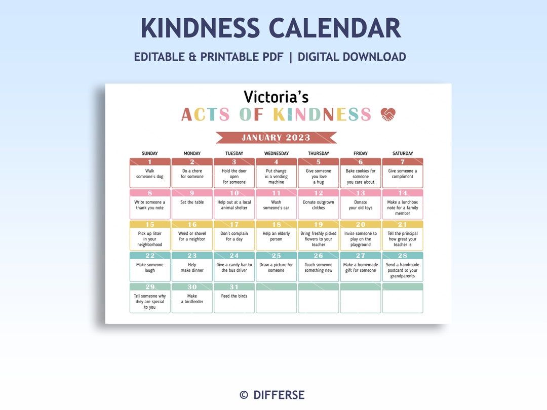 Acts of Kindness Calendar | Kids Activities | Good Behavior Calendar ...