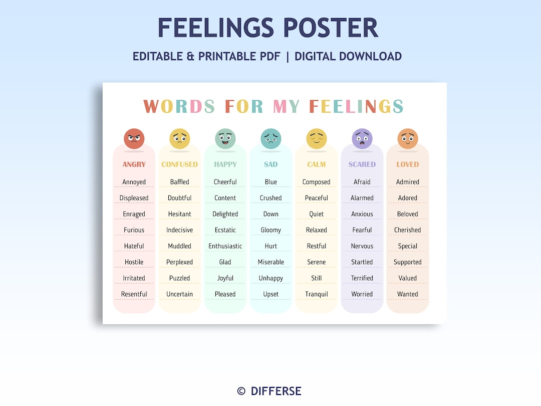 Feelings Chart Words for My Feelings Feelings List Emotions List ...