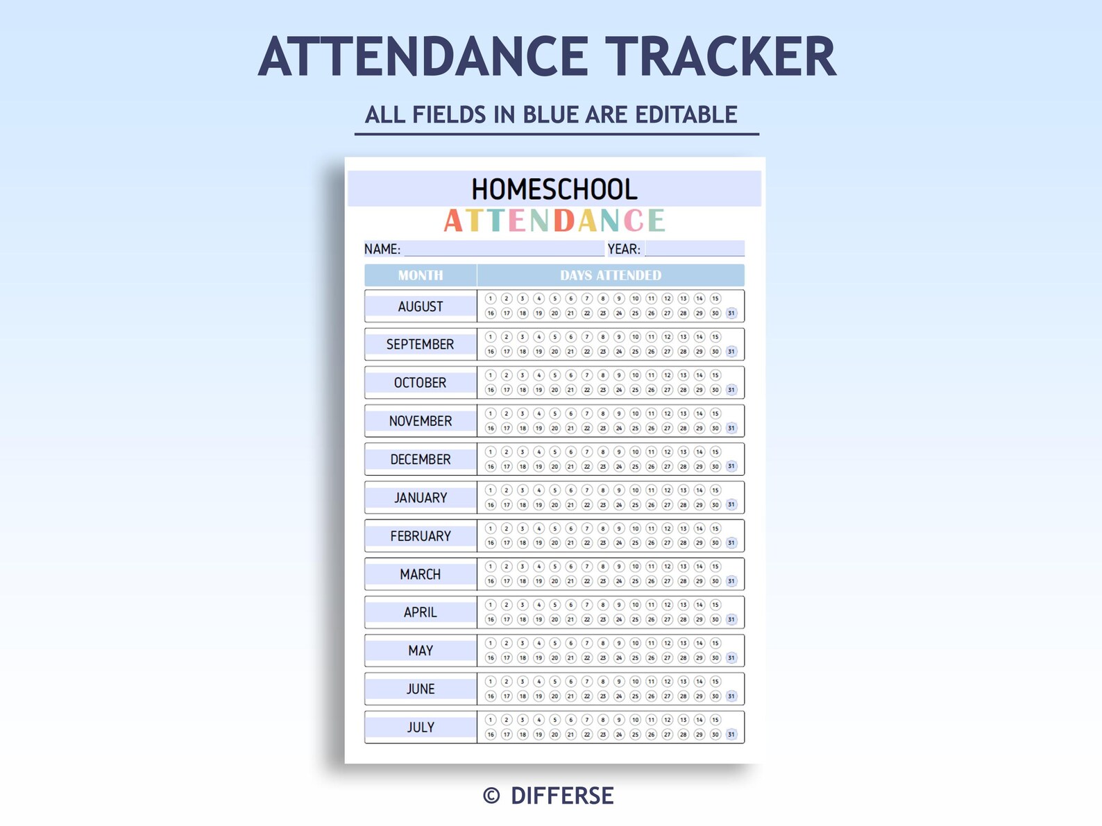 Attendance Tracker | Attendance Tracker for Homeschooling | Home ...