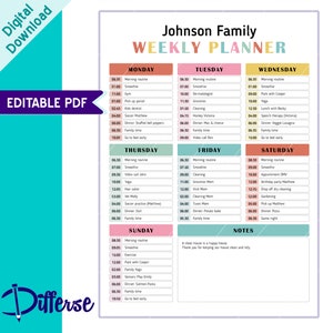 Family Weekly Planner Weekly Schedule Daily Planner Daily Task Tracker ...