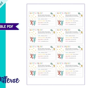 Play Date Cards Kids Contact Cards Calling Card for Kids Lets Play ...