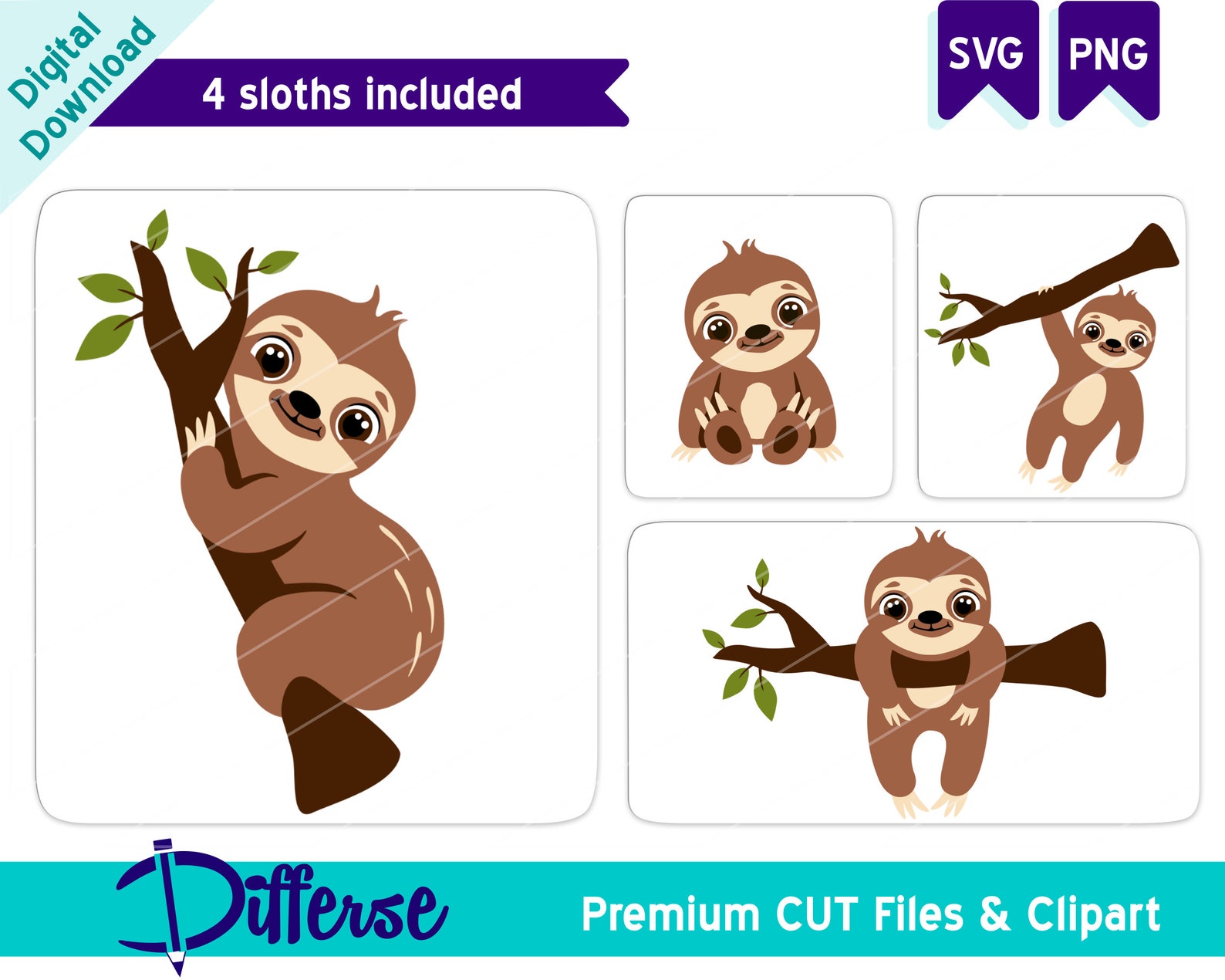 Sloth Bundle SVG SVG Cut File & PNG Sloth Svg Baby Sloth - Etsy