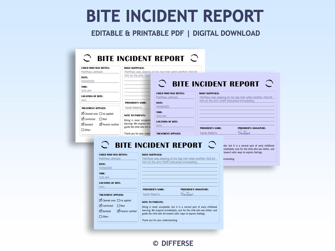 Editable Bite Incident Report Form | Ouch, Accident Report Sheet ...