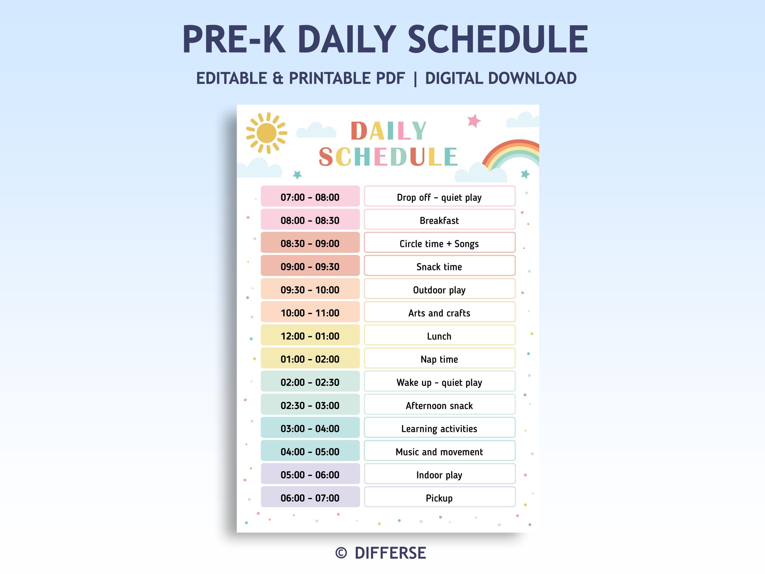Editable Pre-k Daily Schedule | Printable Preschool Daily Schedule ...