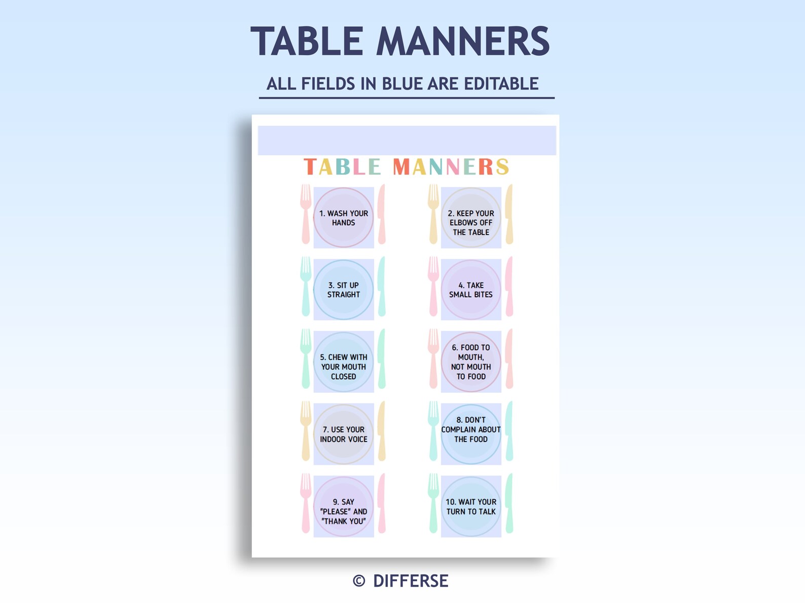 Kids Table Manners Chart | Dining Etiquette | Good Habits | Printable ...