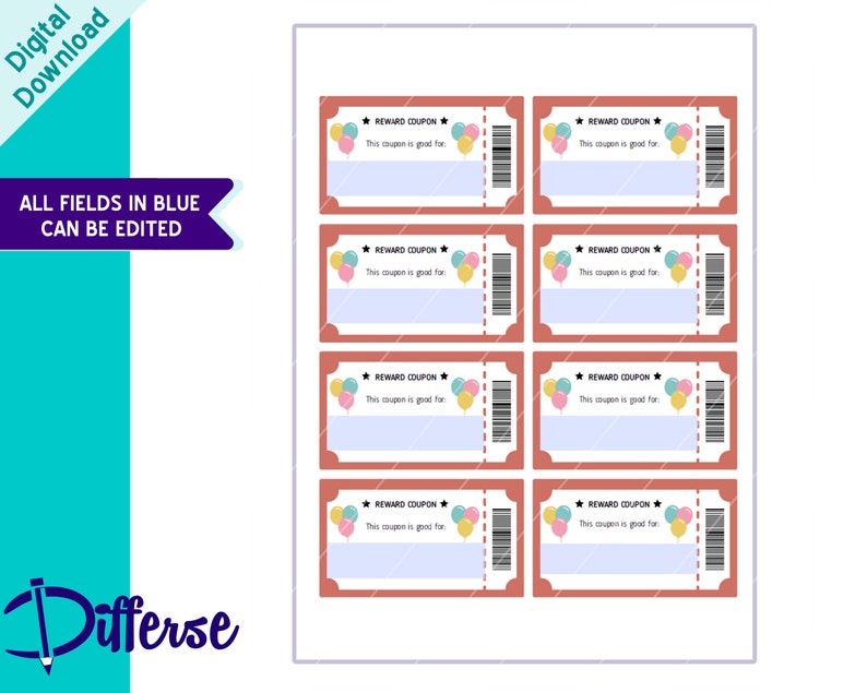 Reward Coupons for Kids Editable Reward Coupons Kids - Etsy