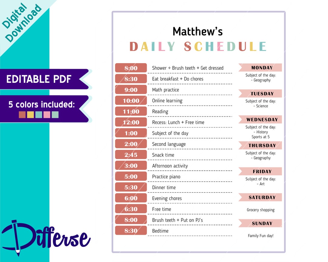 Kids Daily Schedule Homeschool Schedule Class Schedule Classroom ...