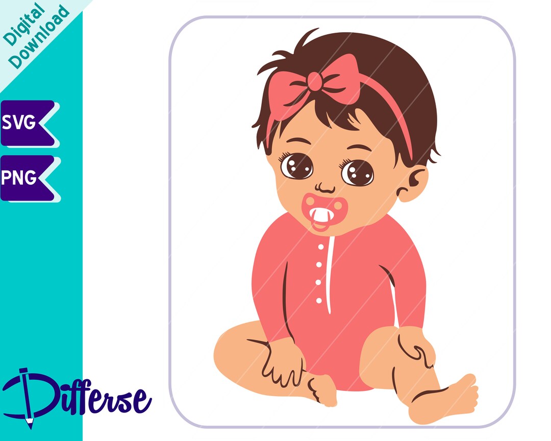 Cute Baby Girl With Pacifier | SVG Cut File & PNG | Baby Girl SVG ...