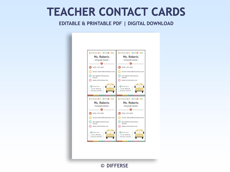 Editable Teacher Contact Cards | Teacher Contact Information | Teacher ...