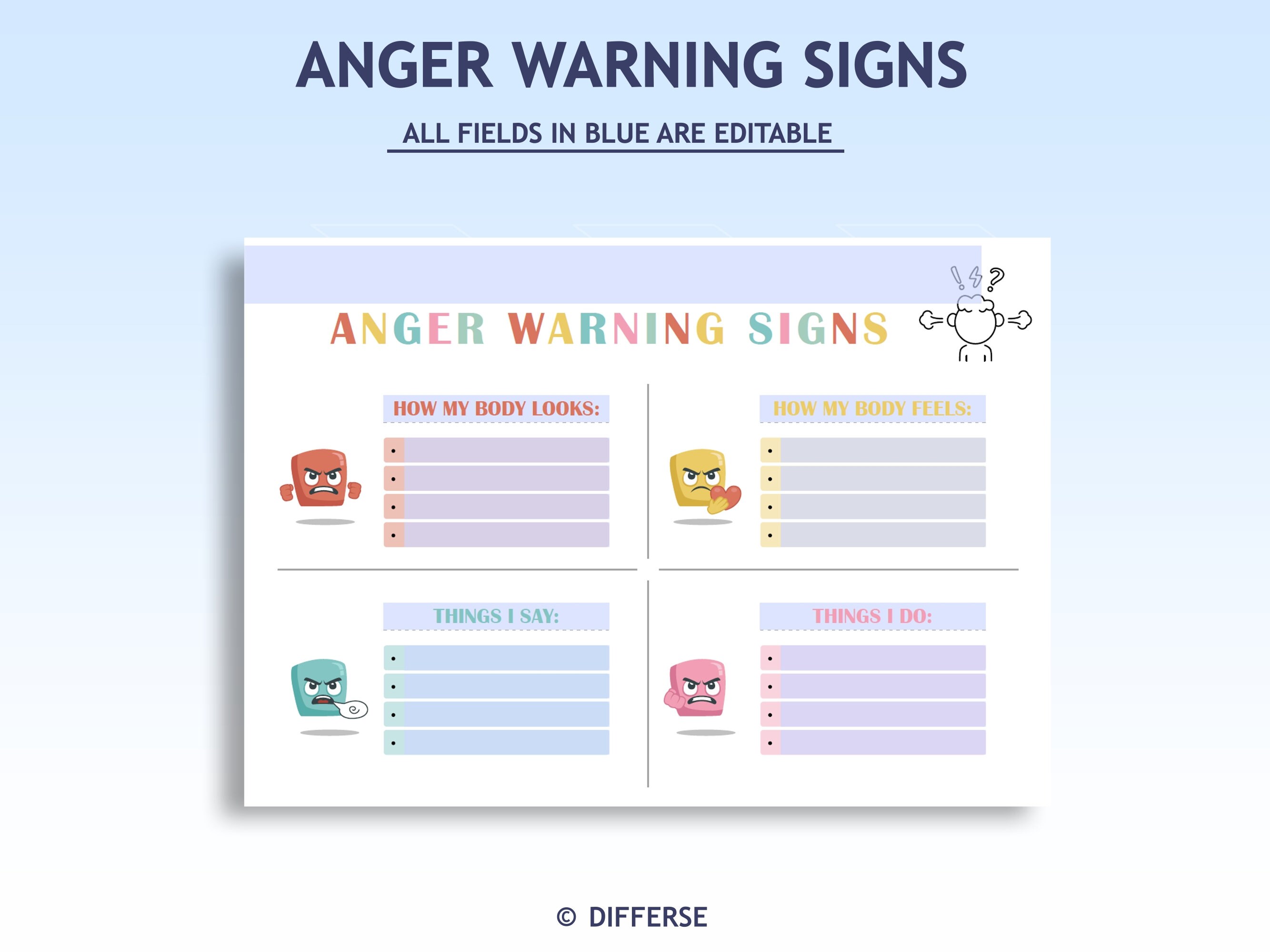 Editable Anger Warning Signs | Anger Management for Kids | Anger Wall ...