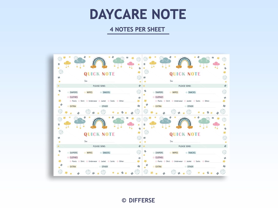 Daycare Note | Quick Note | Parent Communication | Home Daycare Form ...